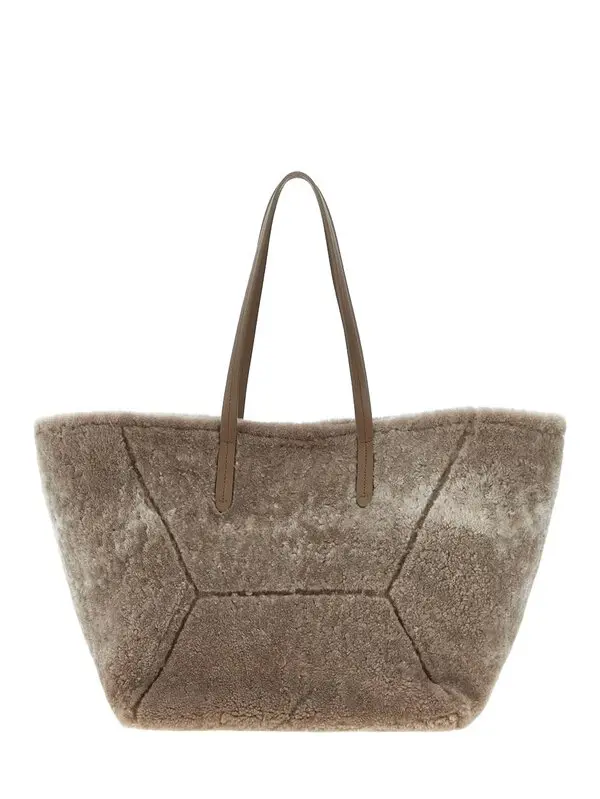 Brunello Cucinelli Bc Duo Large Shearling Shoulder Bag - Gray