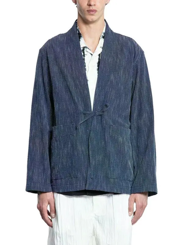 KUON Aizome Sashiko Noragi Jacket - Blue