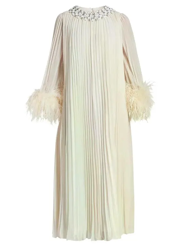 SELF-PORTRAIT Embellished Pleated Dress - White