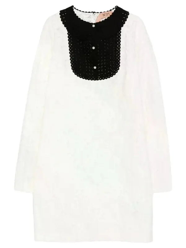 N°21 Crochet-trimmed Lace Mini Dress - Neutrals