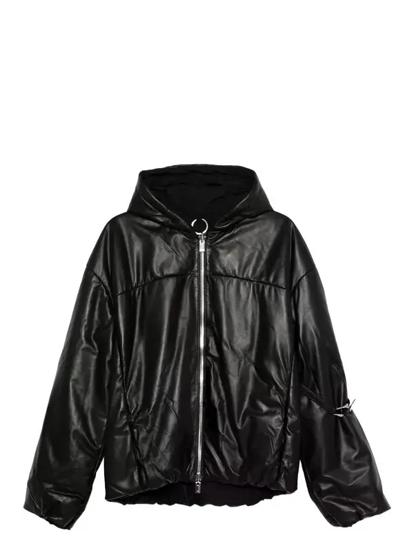 HELIOT EMIL Hooded Puffer Leather Coat - Black