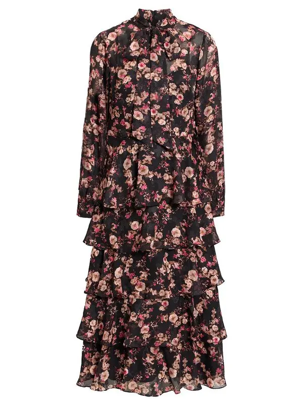MIKAEL AGHAL Floral-print Fil Coupé Chiffon Midi Dress - Black
