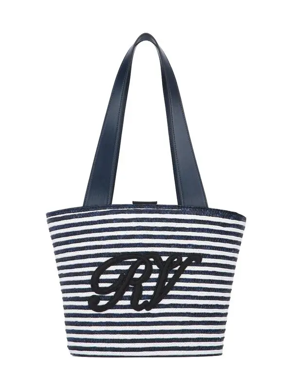 ROGER VIVIER Straw Panier Small Tote - Bluchiaro