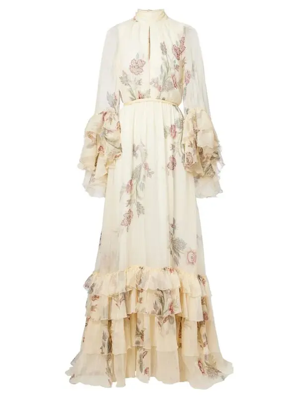Etro Floral Silk Crepon Gown - Beige