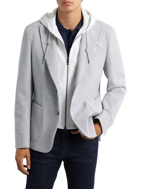 Hugo Boss Slim-fit Cotton-blend Sport Coat With Removable Hoodie Bib - Open Grey