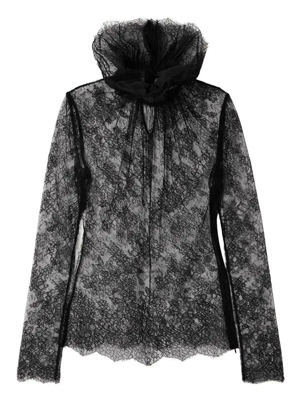 Alexander McQueen Ruffled Lace Blouse - Black