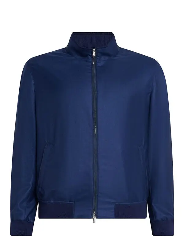 MANDELLI Cashmere Zip-front Blouson Jacket - Navy