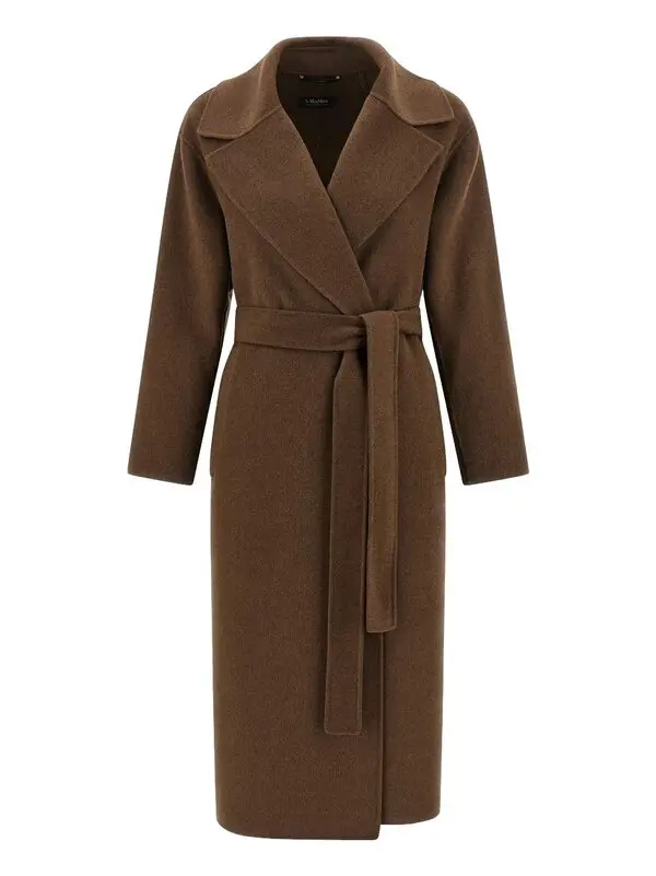 Max Mara Cuore Virgin Wool Coat With Scarf - Brown