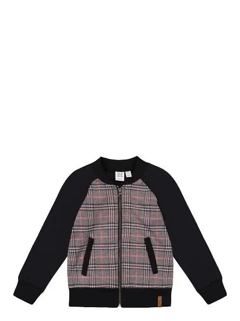 DEUX PAR DEUX Plaid And Fleece Zip Front Jacket - Gray And Black