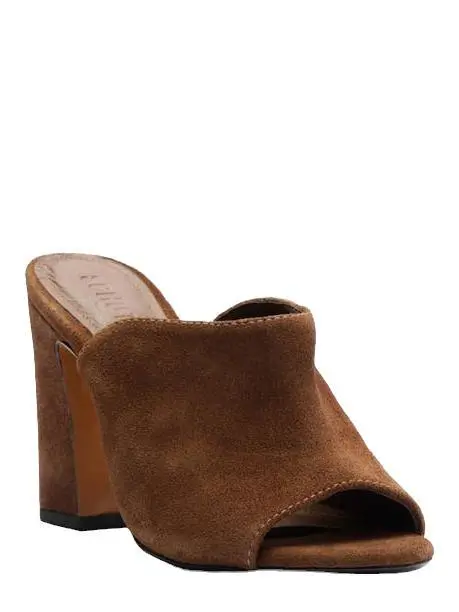 Schutz Esme Leather Slide Sandal - Pecan Brown