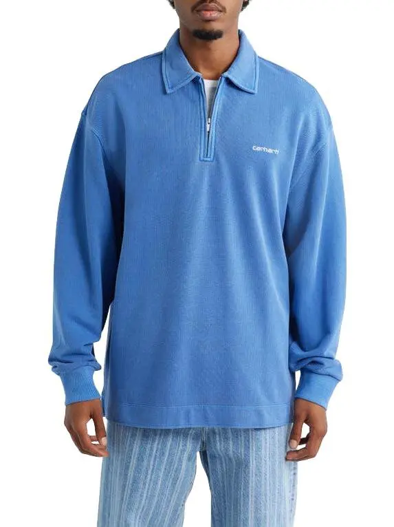 Carhartt Work In Progress Cotton Piqué Quarter Zip Pullover - Wolfsbane/white Garment Dyed