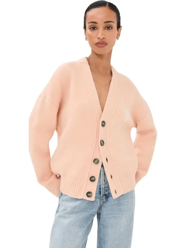 Ami Mid-weight Stretch Knit Cardigan - Poudre/ecru