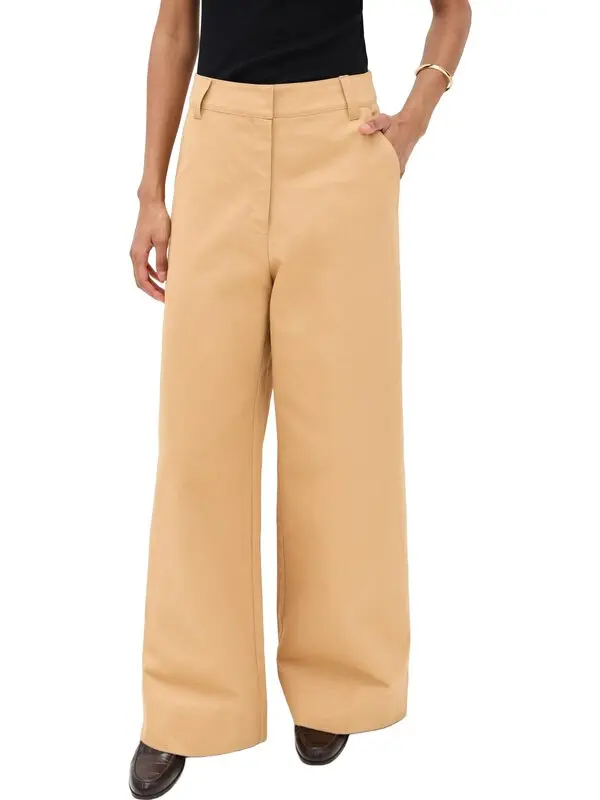 DE LORETA Wide Leg Twill Pants - Camel