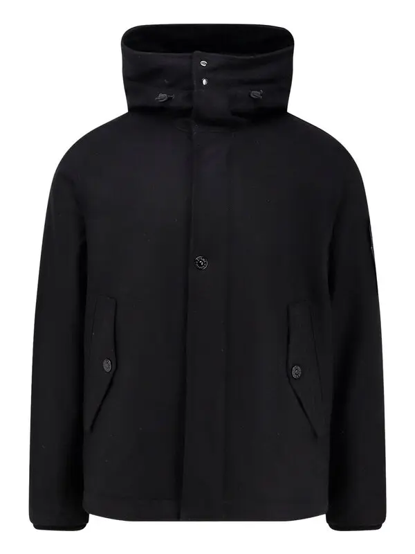 Stone Island Wool Blend Padded Parka Jacket - Black
