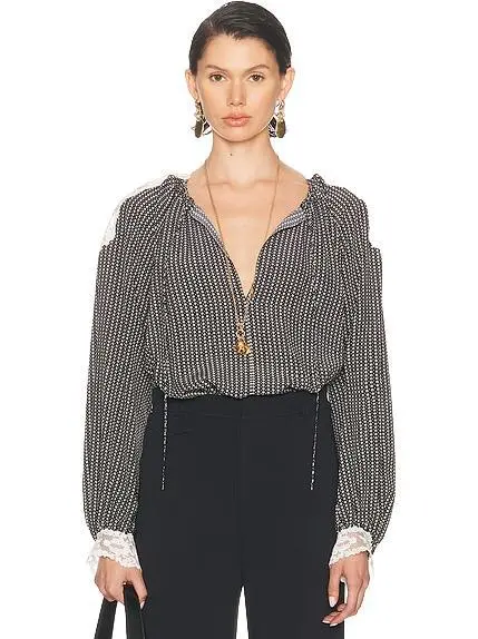Chloé Geometric Crepe De Chine Blouse - Black/white