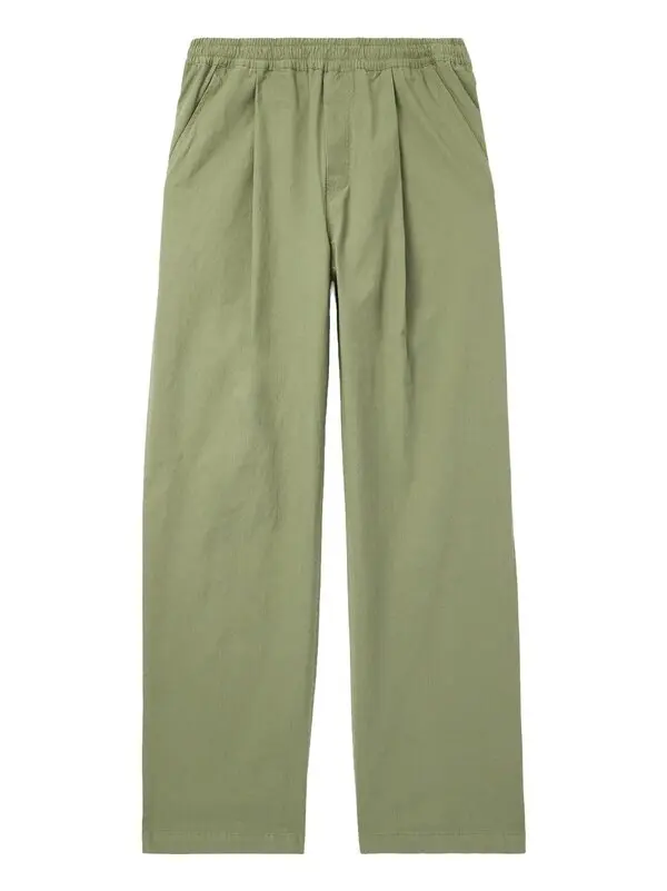 Folk Straight-leg Pleated Stretch Cotton-ripstop Trousers - Green