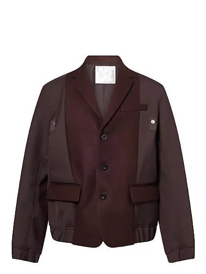 Sacai Contrast-panel Notch-lapel Wool Jacket - Brown