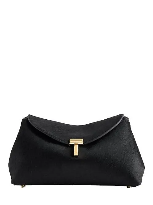 TOTÊME T-lock Pony Hair Leather Clutch Bag - Black