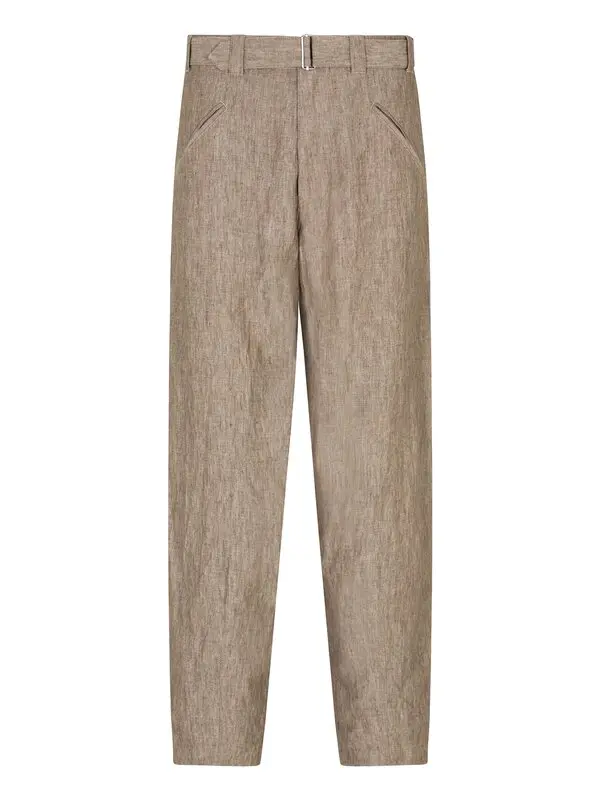 Giorgio Armani Pure Linen Chambray Flat-front Trousers - Beige