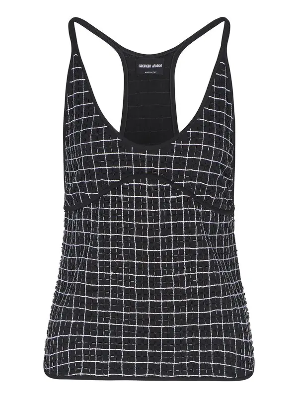 Giorgio Armani Embroidered Viscose Jersey Top - Black