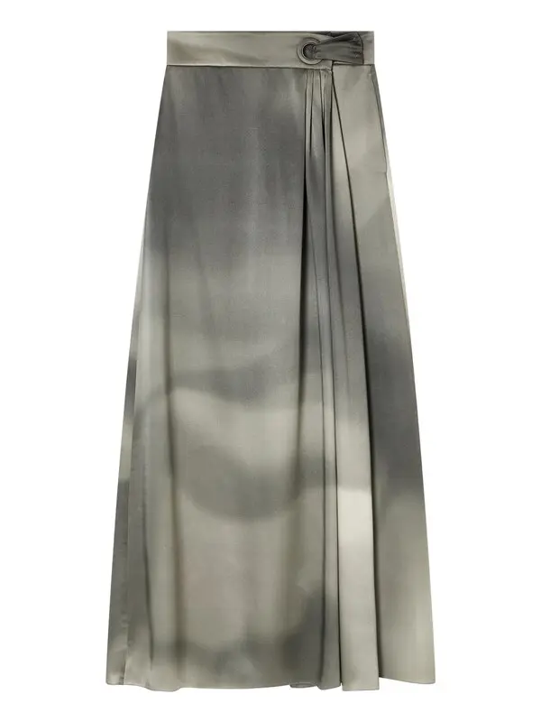 Giorgio Armani Printed Silk Satin Long Skirt - Beige