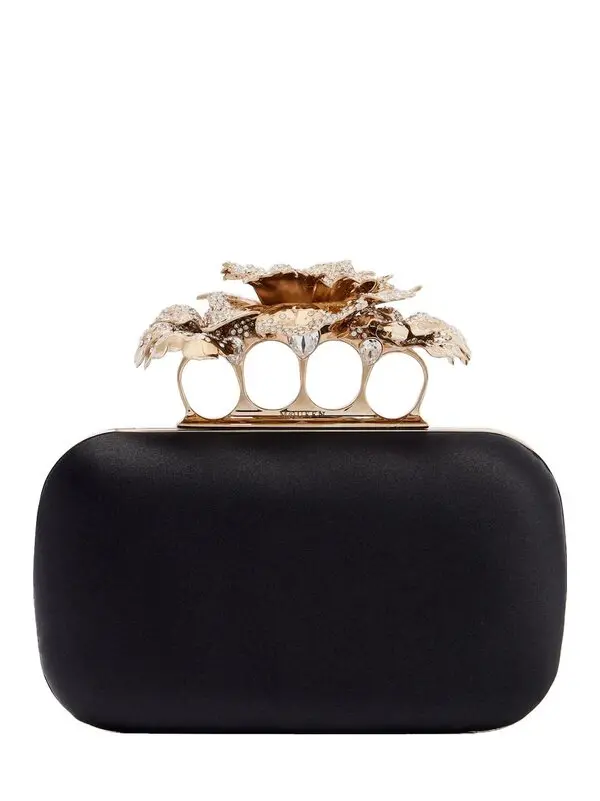 Alexander McQueen Carnation Knuckle Satin Clutch - Black