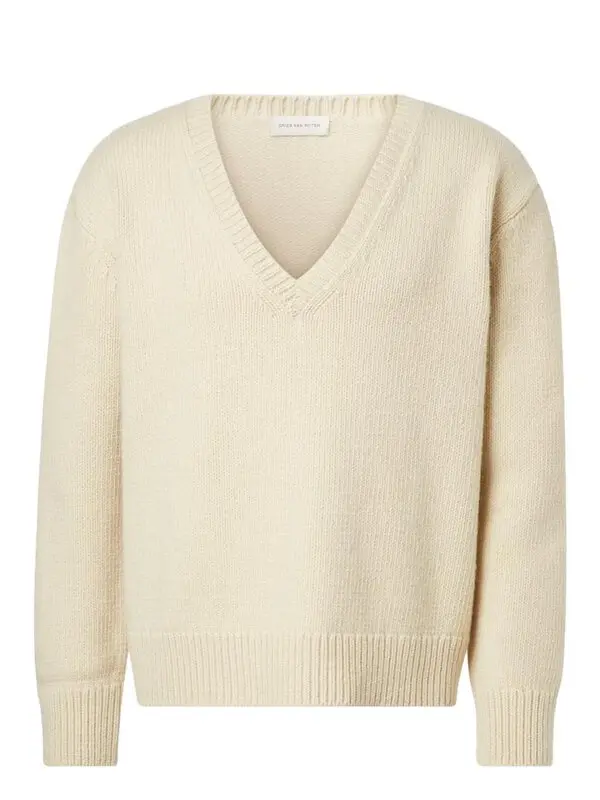 Dries Van Noten Wool And Cashmere V-neck Sweater - Beige