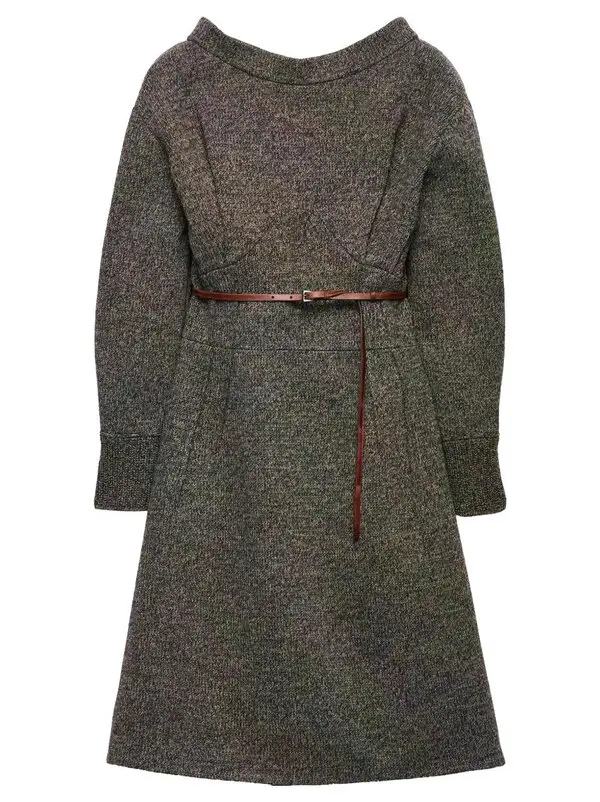 Prada Mouliné Wool Midi Dress - Brown