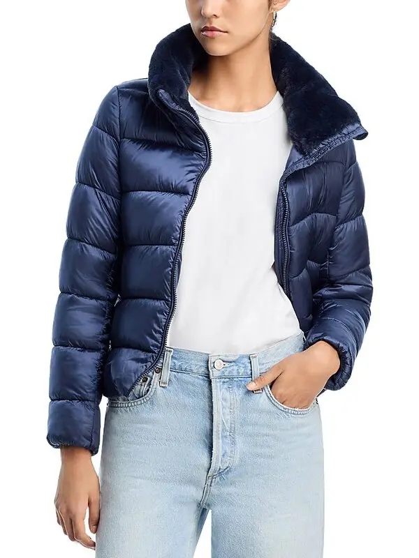 SAVE THE DUCK Mei Faux Fur Trim Quilted Jacket - Night Blue