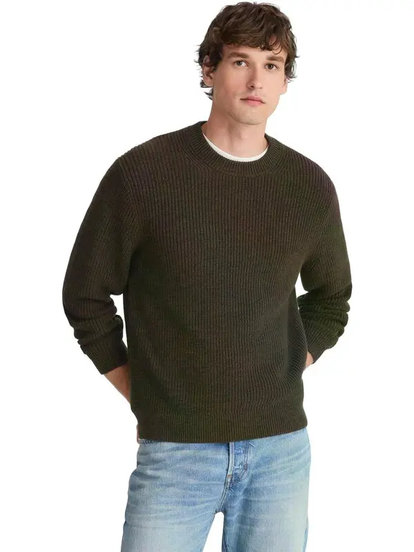 Madewell Marled Cotton Shaker Stitch Crewneck Sweater - Dark Mocha
