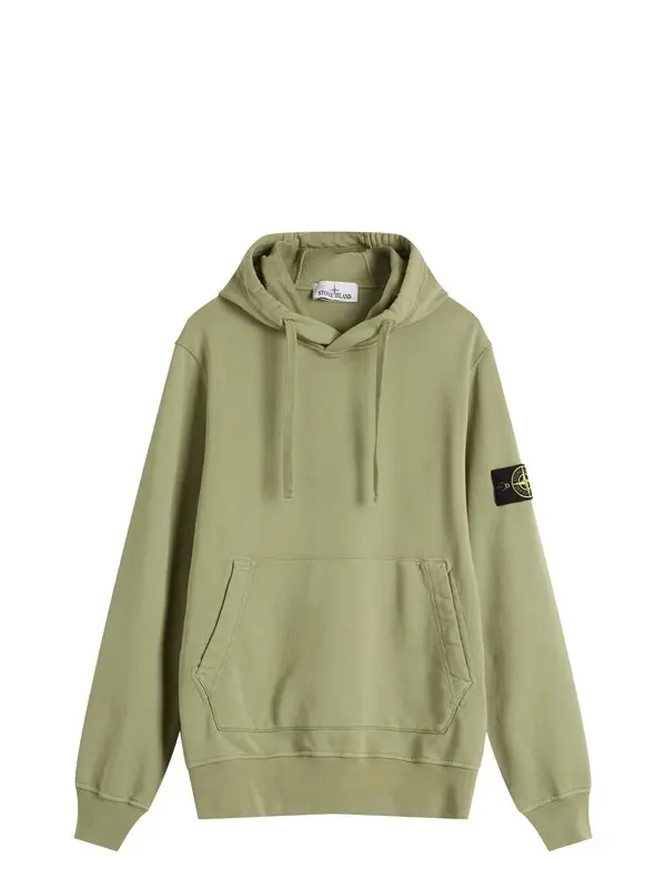 Stone Island Organic Cotton Fleece Popover Hoodie - Sage