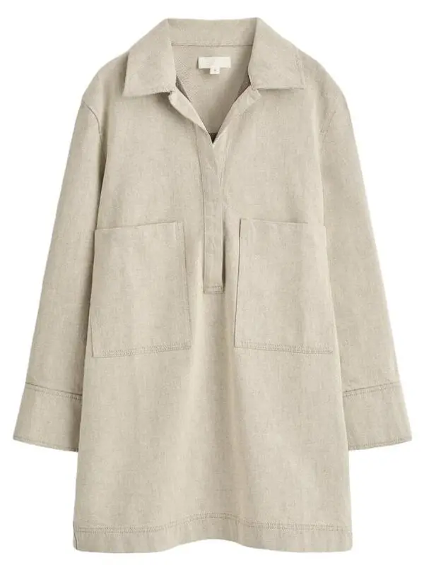 Cos Open-collar Denim Shirt Dress - Beige