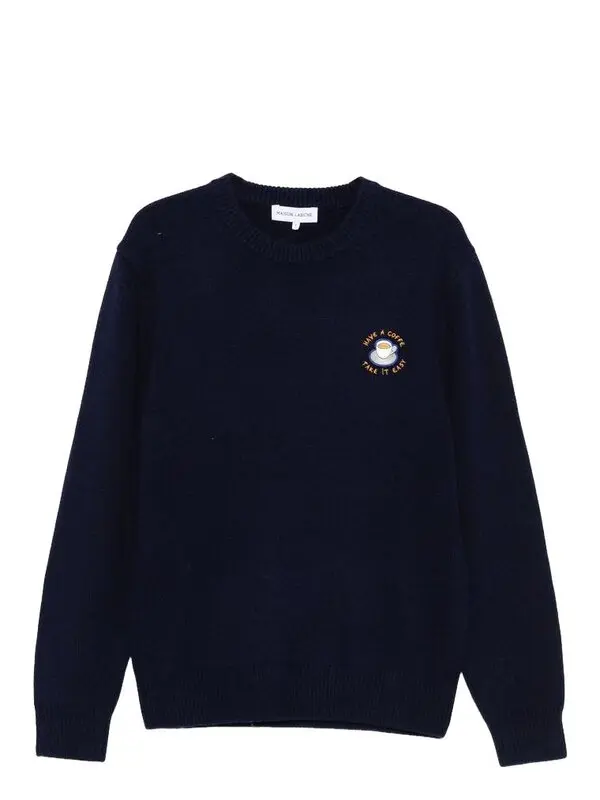 Maison Labiche Sweater With Coffee Cup Motif - Blue