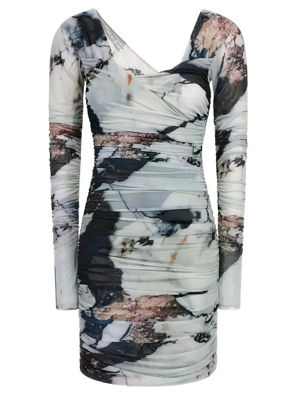 Roberto Cavalli Marble-print Ruched Mini Dress - Black