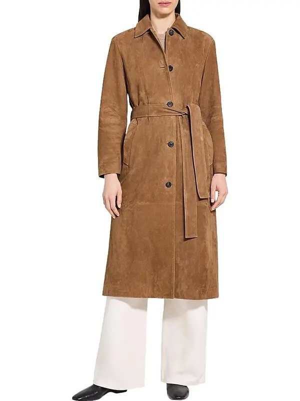 Theory Leather Long Coat - Deep Tabacco