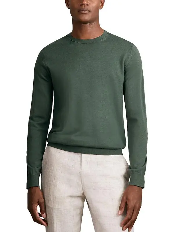 REISS Long Sleeved Merino Wool Crewneck Sweater - Kale Green
