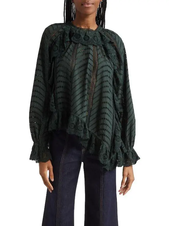 Ulla Johnson Marcella Eyelet Ruffle Top - Cypress