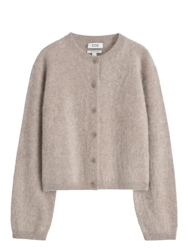 Cos Brushed-cashmere Crew-neck Cardigan - Beige