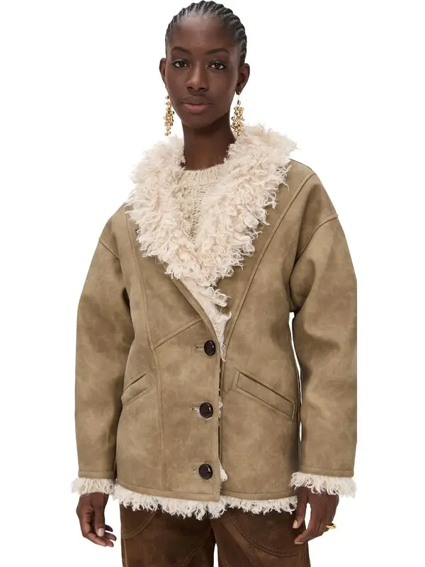 Isabel Marant Clea Faux Suede Coat - Taupe