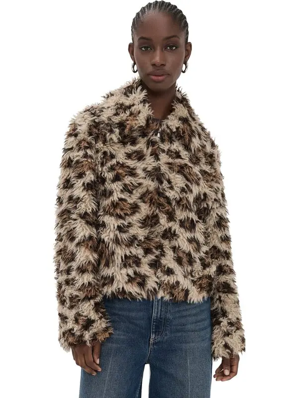 MSGM Leopard Sherpa Bomber Jacket - Clay