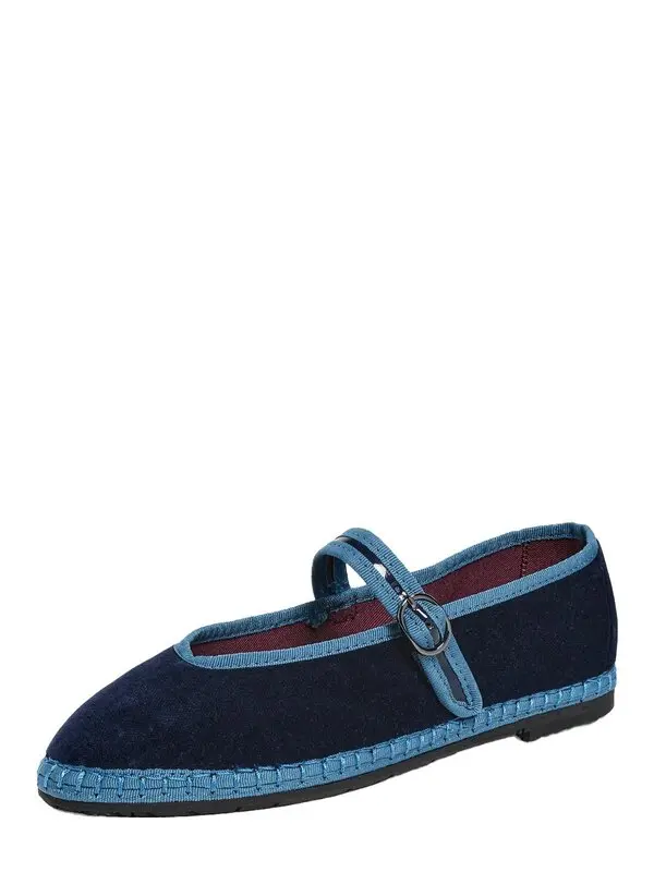 FLABELUS Pierre Velvet Mary Jane Flats - Dark Blue