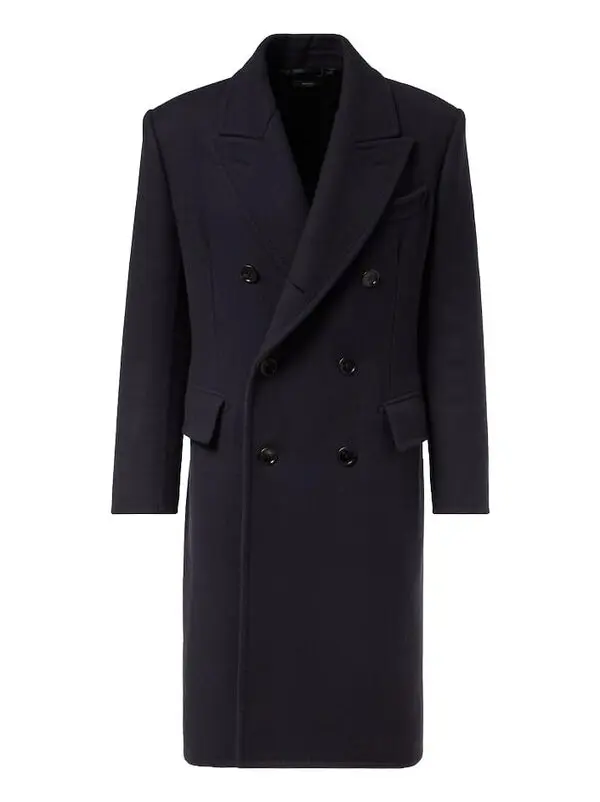 TOM FORD Double-breasted Virgin Wool Twill Coat - Blue