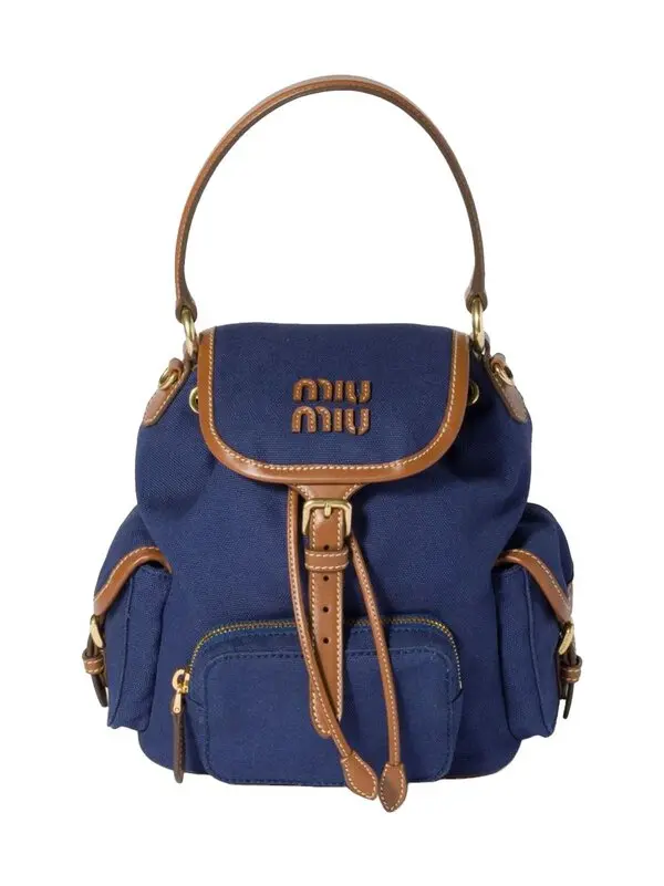 Miu Miu Hemp And Leather Backpack - Bluette+brandy