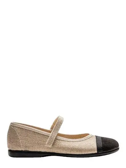 CHILDRENCHIC Emilia Mary Jane Cap Toe Flat - Black With Gold