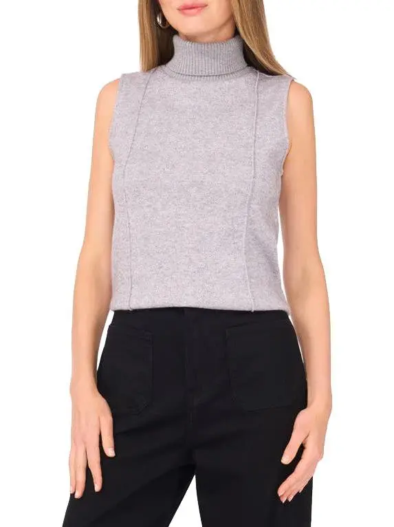 Vince Camuto Ribbed Turtleneck Sleeveless Sweater - Light Heather Grey