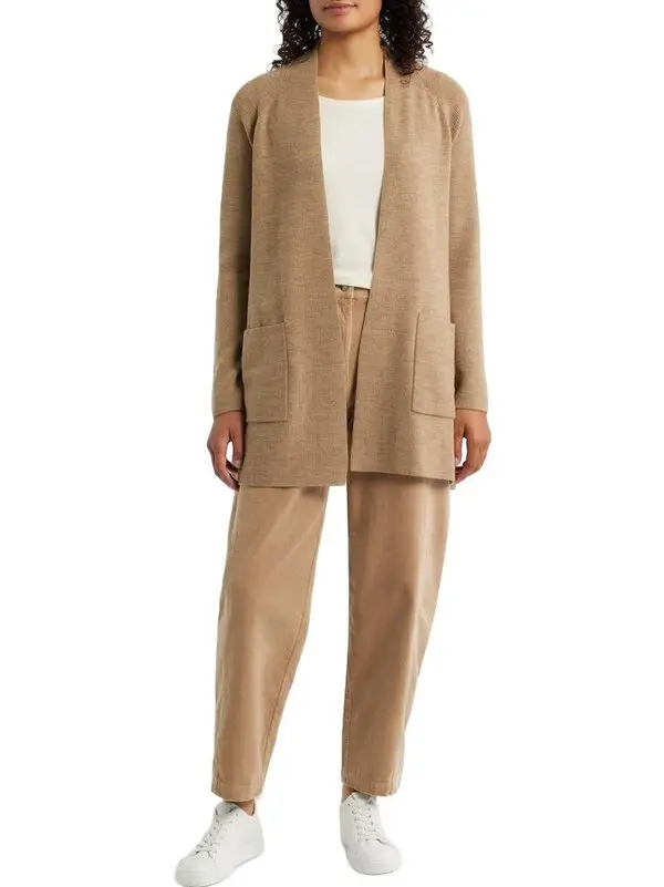Eileen Fisher Wool Raglan Sleeve Cardigan - Biscuit