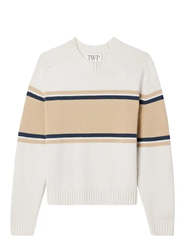 TWP Saddle Striped Cashmere Sweater - White