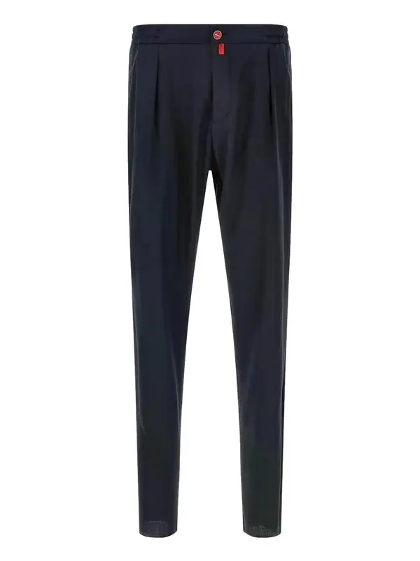 Kiton Pleated Trousers With Logo Button - Blue