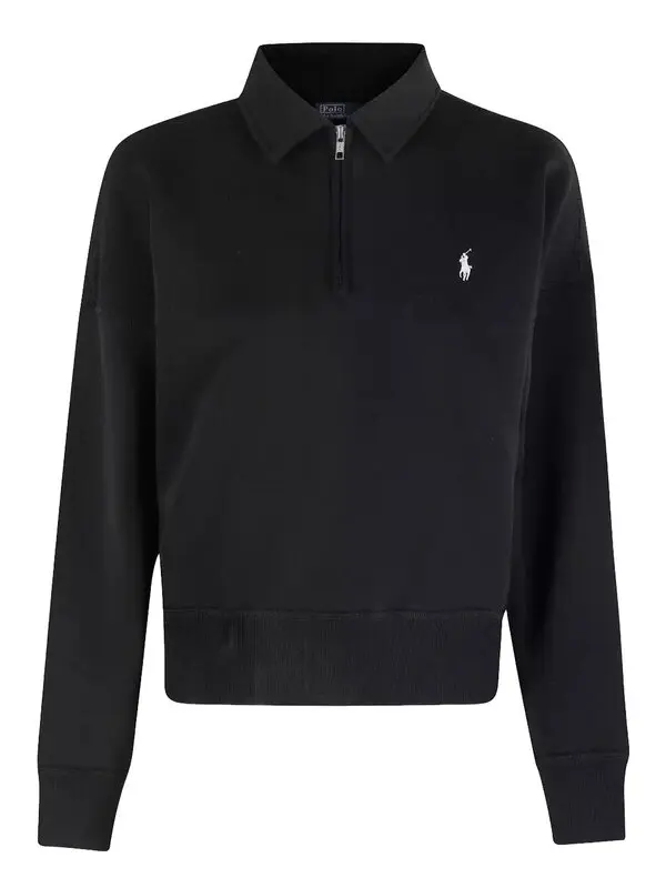 Ralph Lauren Logo Half-zip Polo Top - Black