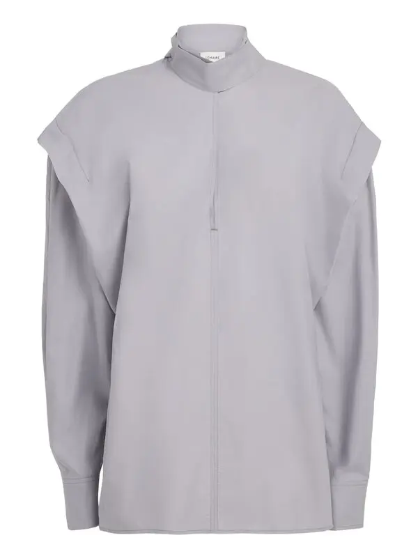 LEMAIRE Cotton Poplin Ascot Blouse - Grey